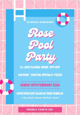 Rose Pool Party Tickets | Waiheke Island | 4 Bay Road - Ticket Fairy