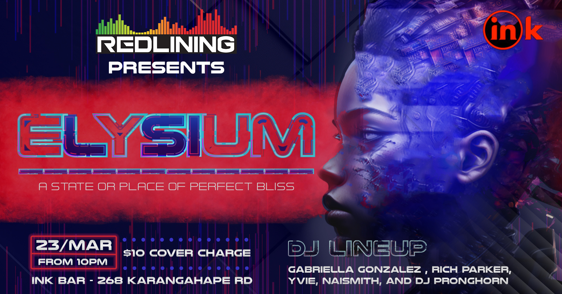 Redlining presents - Elysium Tickets | Auckland | Ink Bar - Ticket Fairy