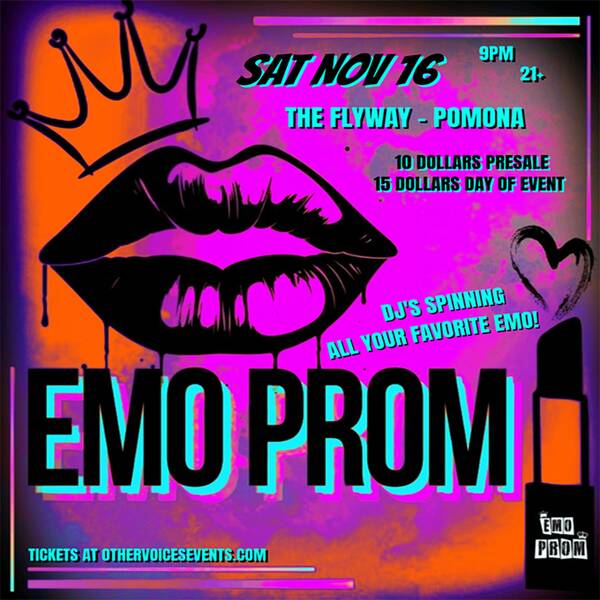 THE EMO PROM Saturday NOV 16 @ Flyway Pomona Tickets | Pomona | Flyway ...