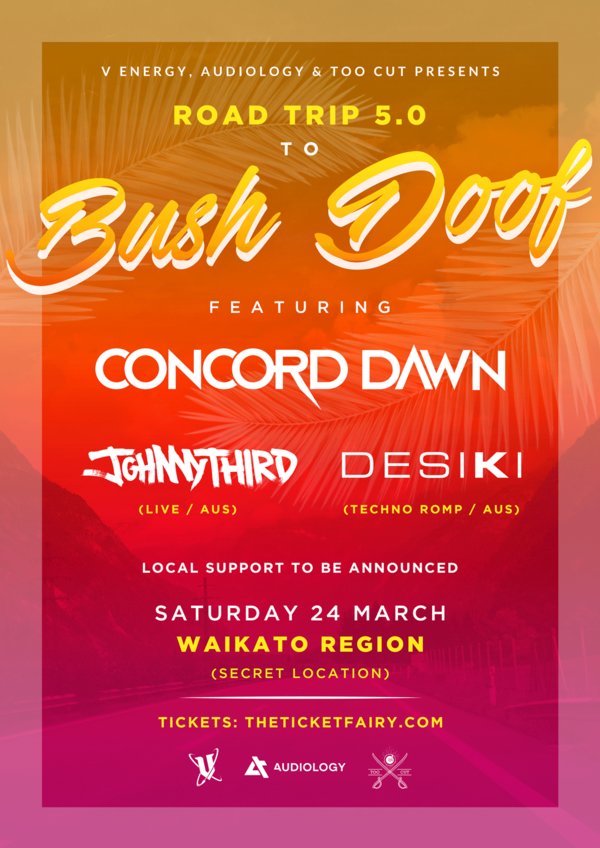BUSH DOOF 5.0 ft. Concord Dawn & more Tickets | | Waikato - Ticket Fairy
