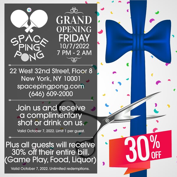 SAP NY: Space Ping Pong Grand Opening Tickets | New York | Space Ping ...
