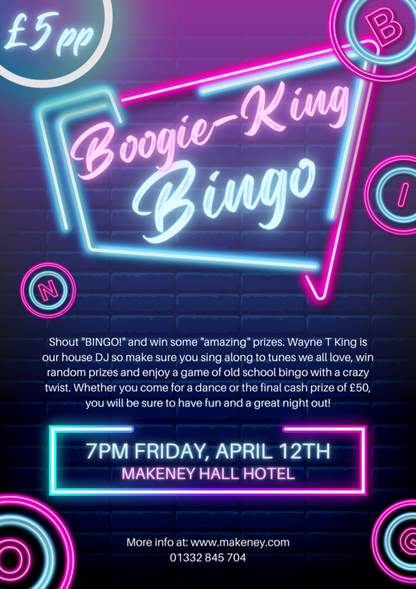 Boogie-King Bingo Tickets | Belper | Makeney Hall Hotel - The Ticket Fairy